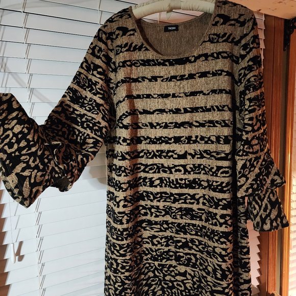 Tacera | Dresses | Tacera Knit Hombre Velvet Stripe Ruffle Sleeve Dress ...